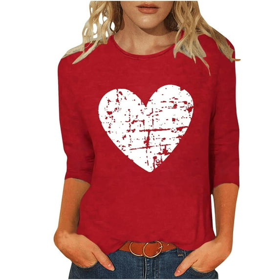 Amidoa Teacher Womens Tops Comfy 3/4 Sleeve Valentines Red Blouses Love ...