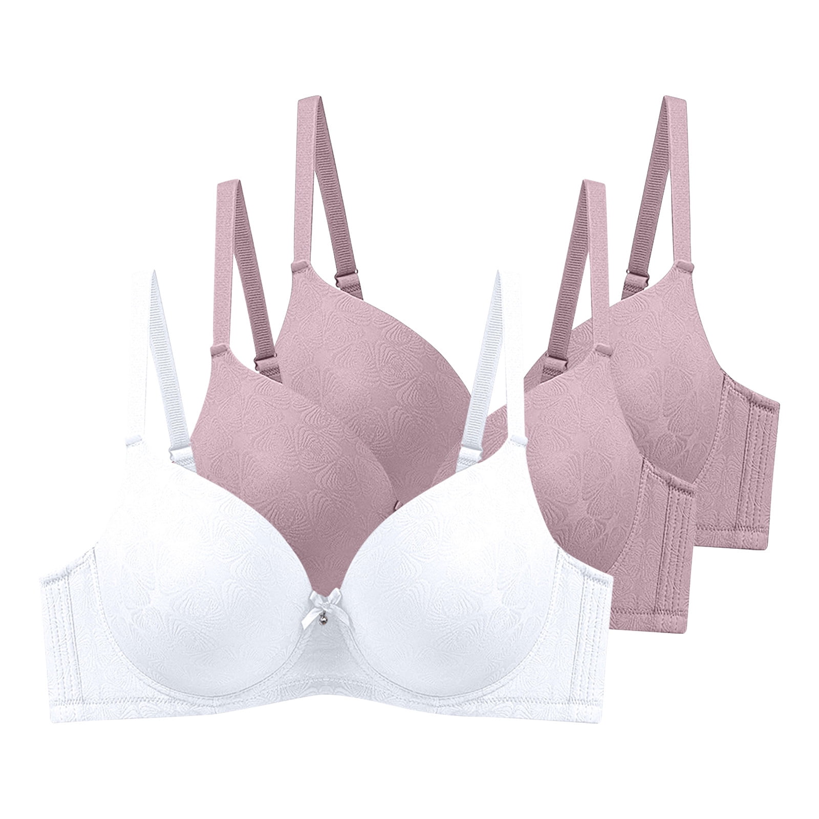 Amidoa Underwire Bras for Older Women T-Shirt Push-up White 3 Pcs Solid ...