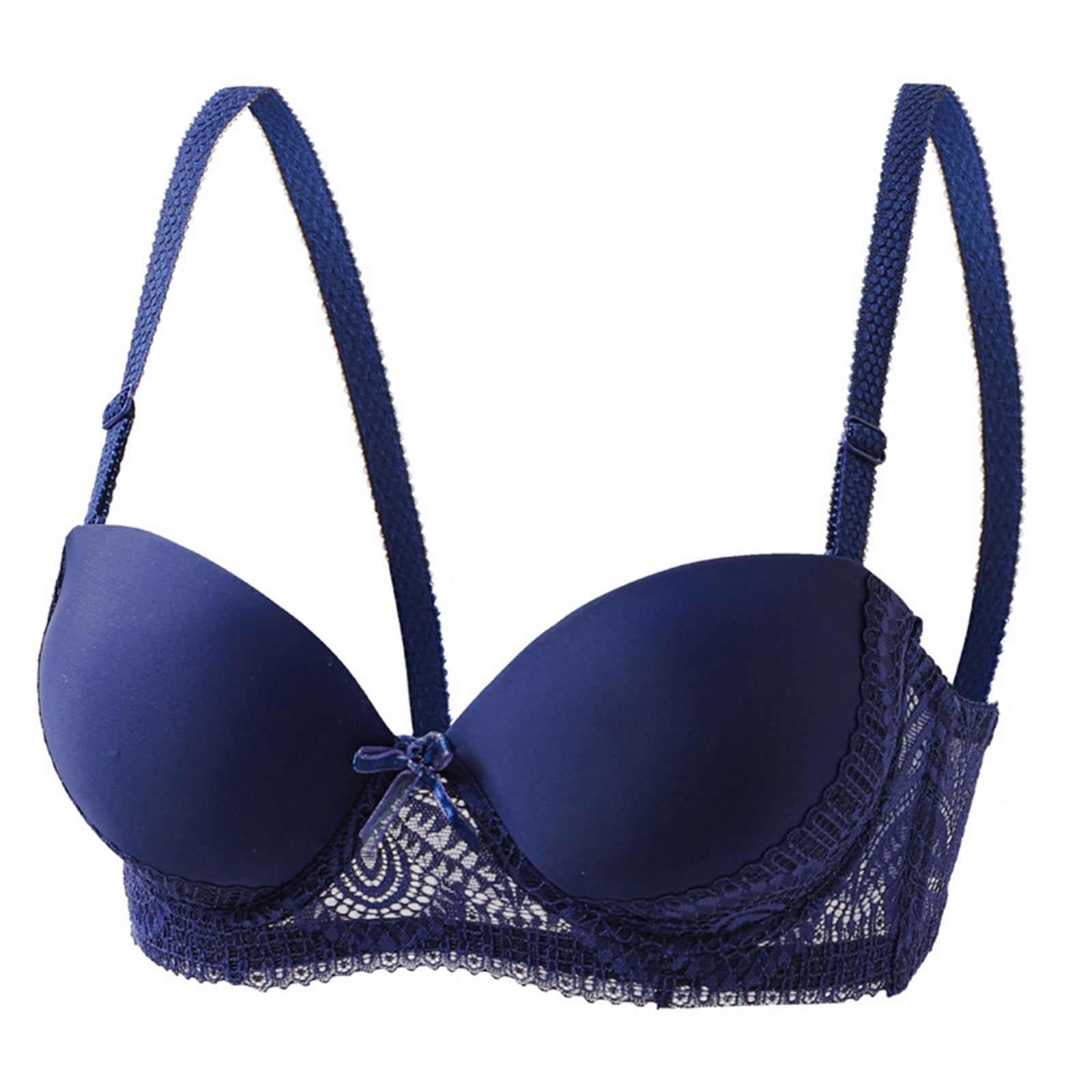 Amidoa Underwire Women's Bras Lace Demi Balconette Blue Push up Low Cut ...