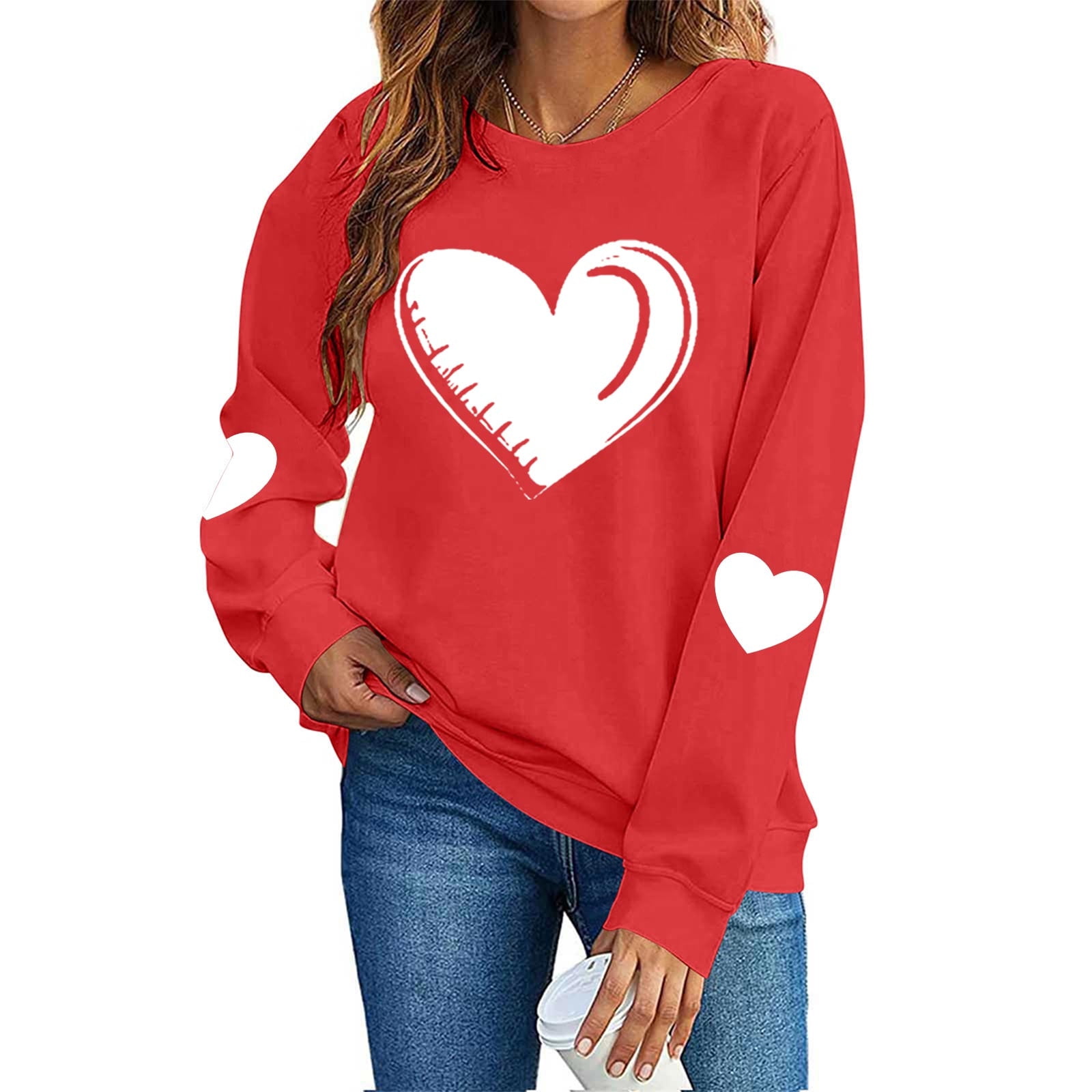 Amidoa Valentines Day Ladies Tops Holiday Long Sleeve Red Sweatshirts ...
