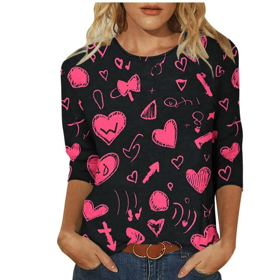 Amidoa Valentines Tops for Women 2025 3/4 Sleeve Black Summer Cute ...