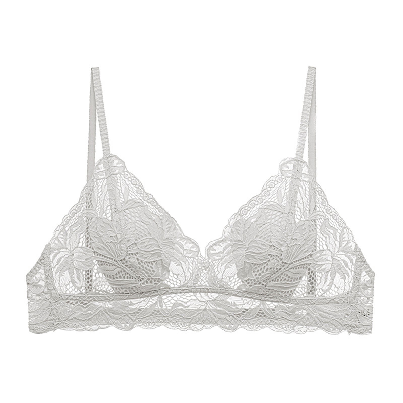 Amidoa White Bras for Older Women Lace Cut-out Cheeky Solid Push-up ...