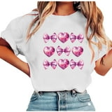Amidoa White Women Tops Valentines Day Bow Cute Short Sleeve Shirts ...