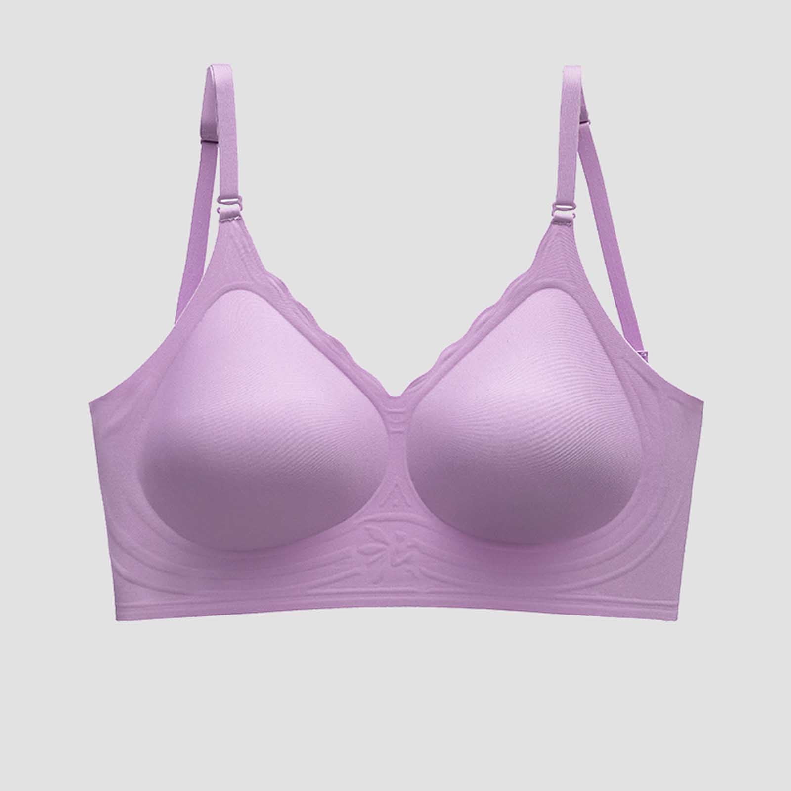 Amidoa Wire-Free Bras for Older Women Beauty Back Criss Cross Purple Solid Seamless Brasiers ...