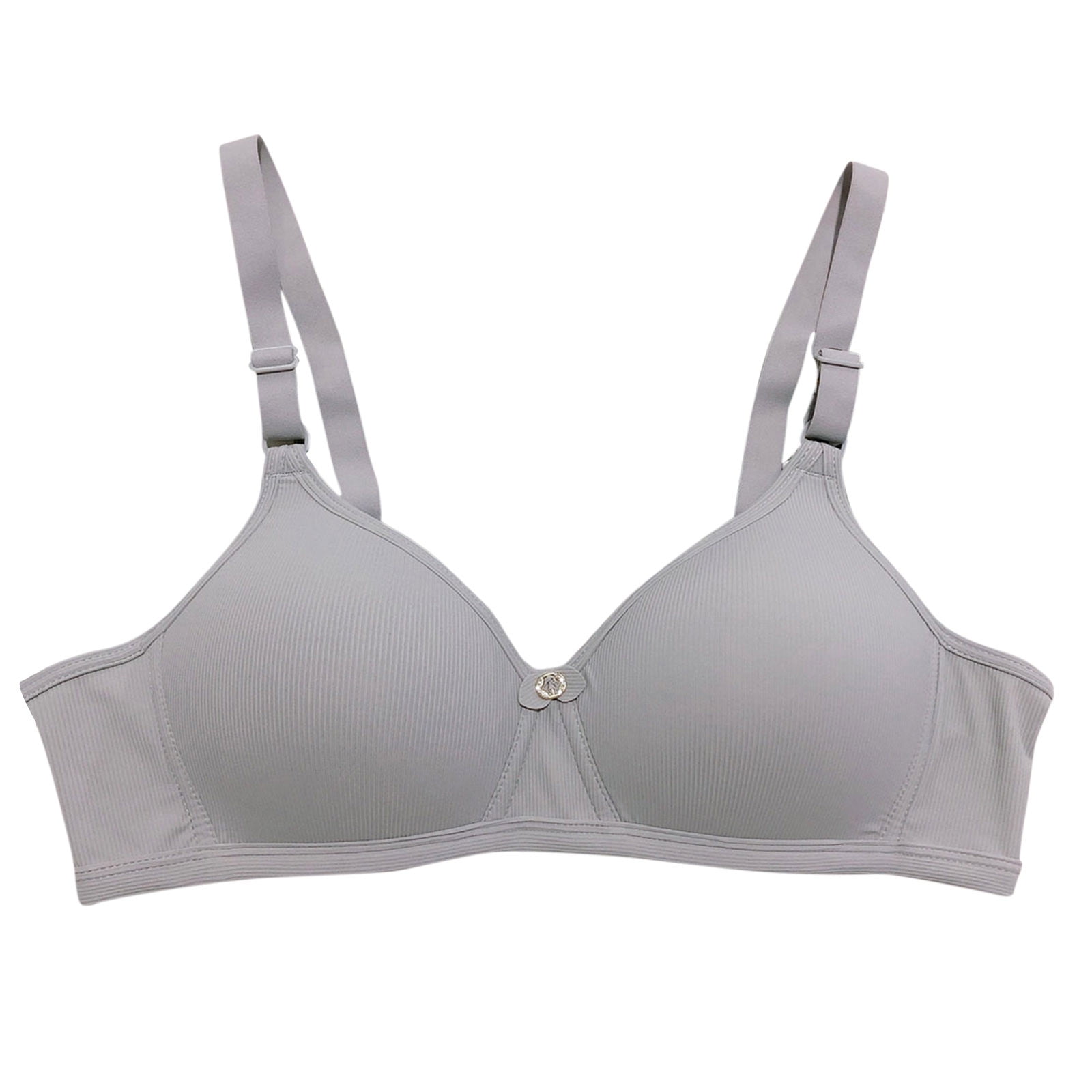 Amidoa Wire-Free Bras for Older Women Gray Push-up Seamless Solid Bra ...