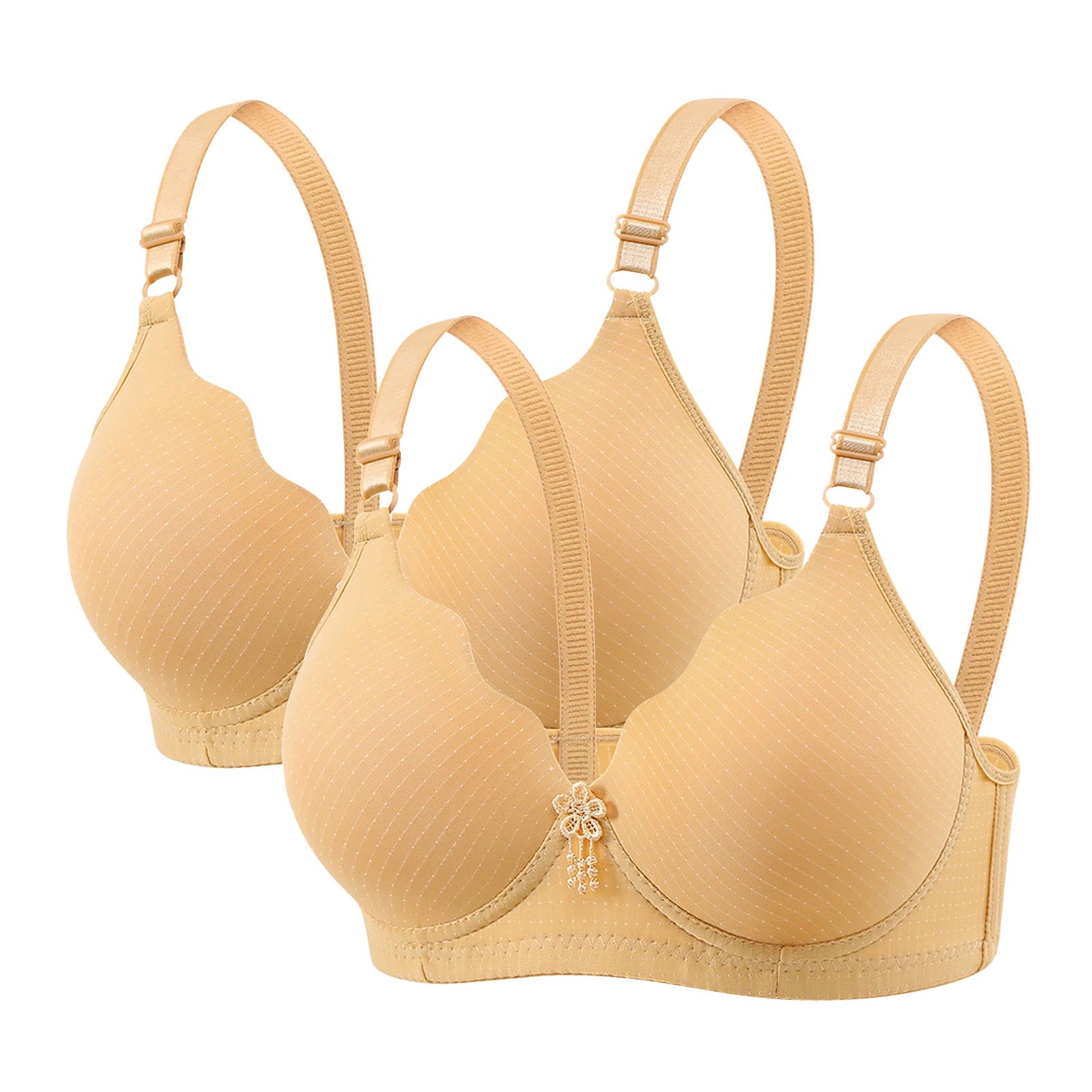 Amidoa Wire-Free Bras for Older Women Heavy Breast Beige Seamless Solid ...