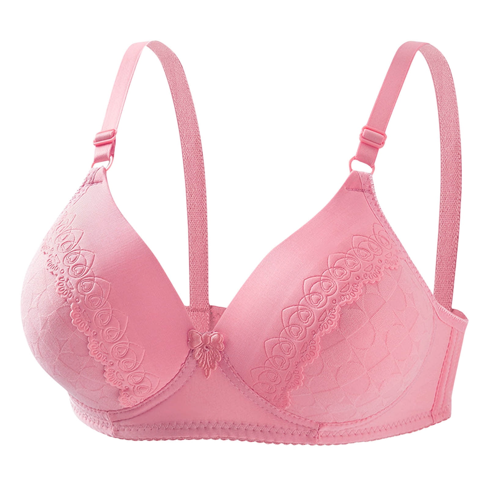 Amidoa Wire-Free Bras for Women Push-up Large Bust Pink Solid Bra ...
