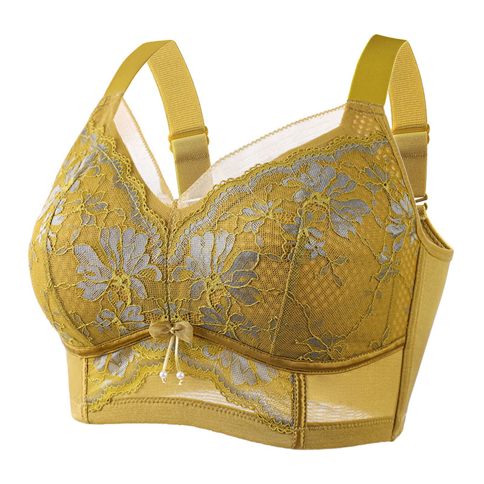 Amidoa Wireless Bras for Older Women Yellow 18-Hour Ultimate Lift Lace ...