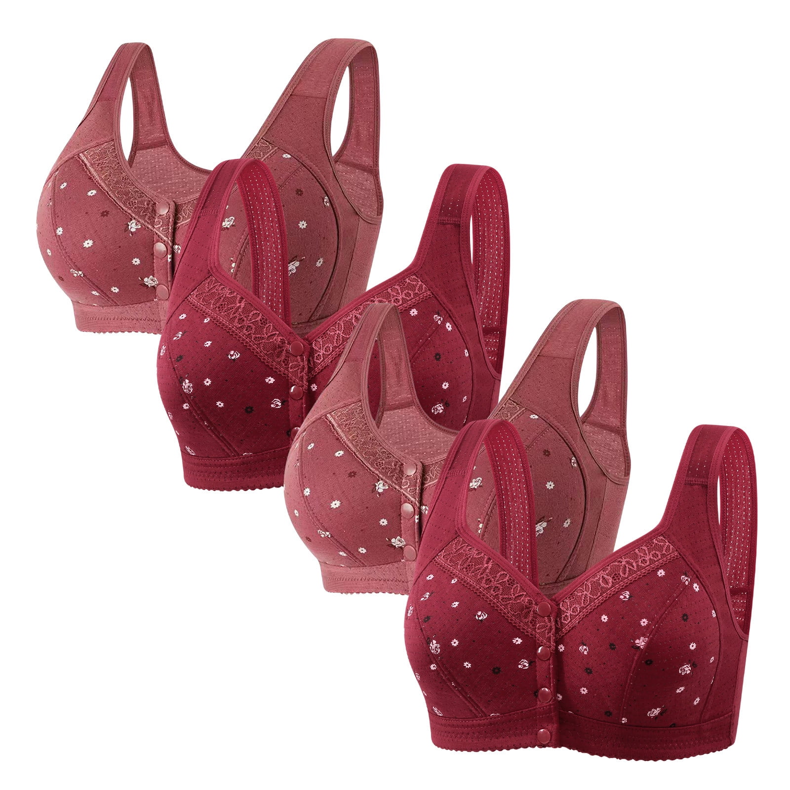 Amidoa Wireless Bras for Women Nursing Red Front-Close Floral 4 Pcs ...