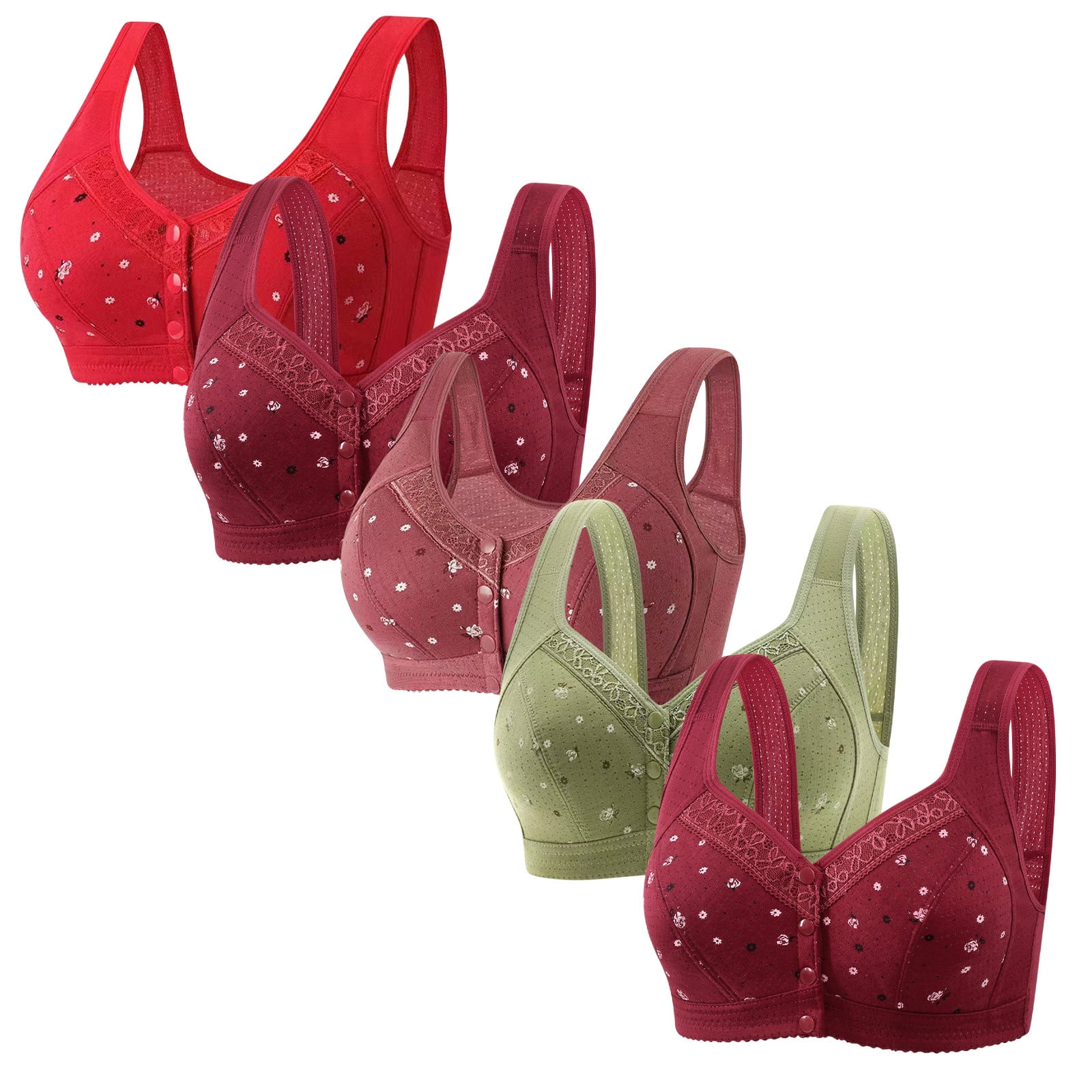 Amidoa Wireless Womens Bras Red Front-Close Nursing 5 Pcs Floral Bras ...