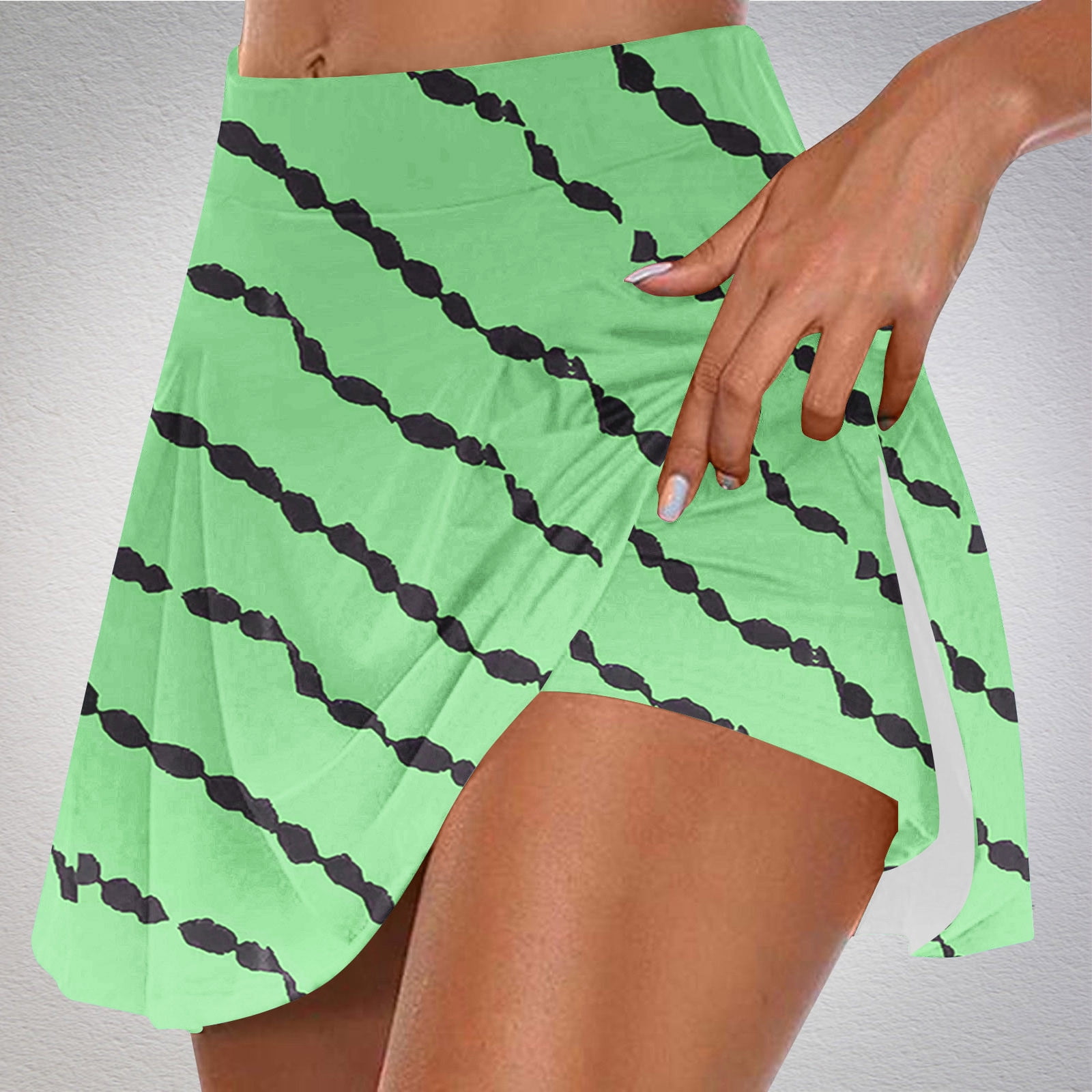 Amidoa Women Pants High Waist Striped Print Skort Workout Shorts For Women