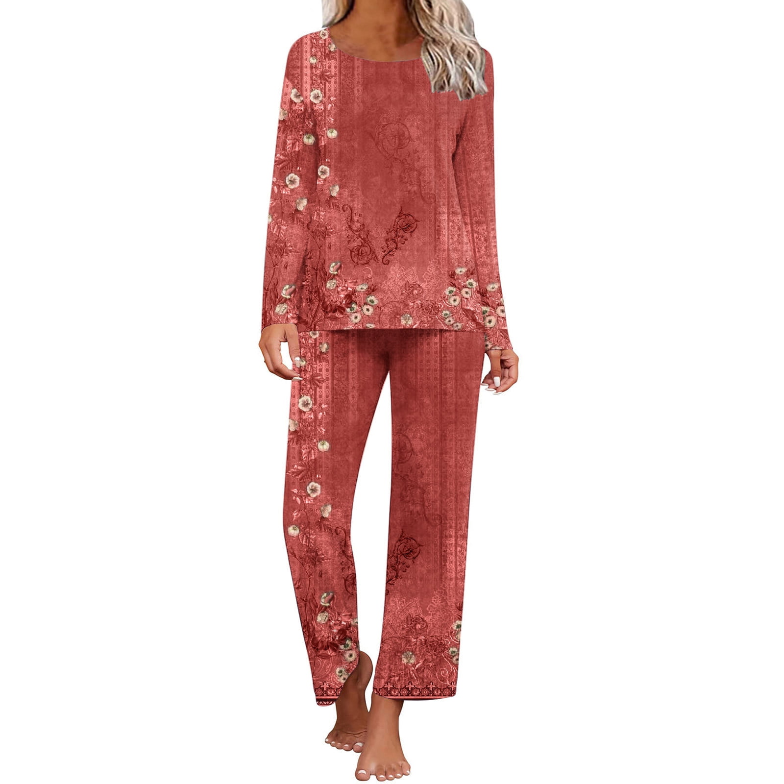 Amidoa Women's Pajama Set Long Sleeve Floral Pajama Sets Women Pj ...