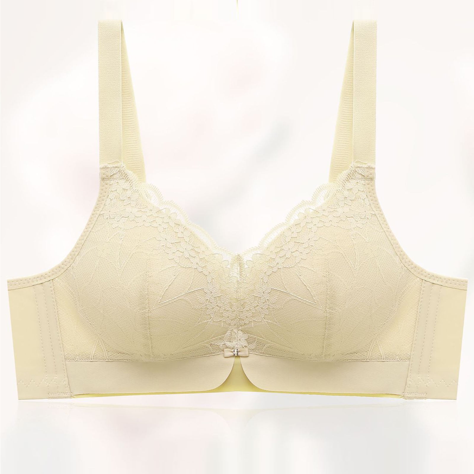 Amidoa Womens Bras No Wire White Push-up Lace Embroidered Bra Brasieres ...
