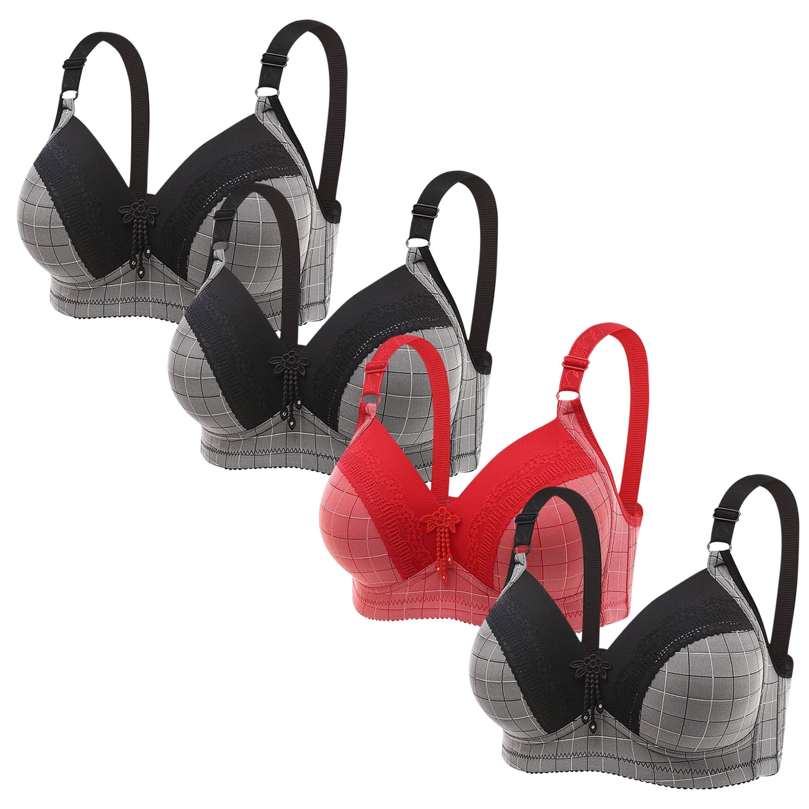 Amidoa Womens Bras Wire-Free Black Heavy Breast Full-Figure 4 Pack ...