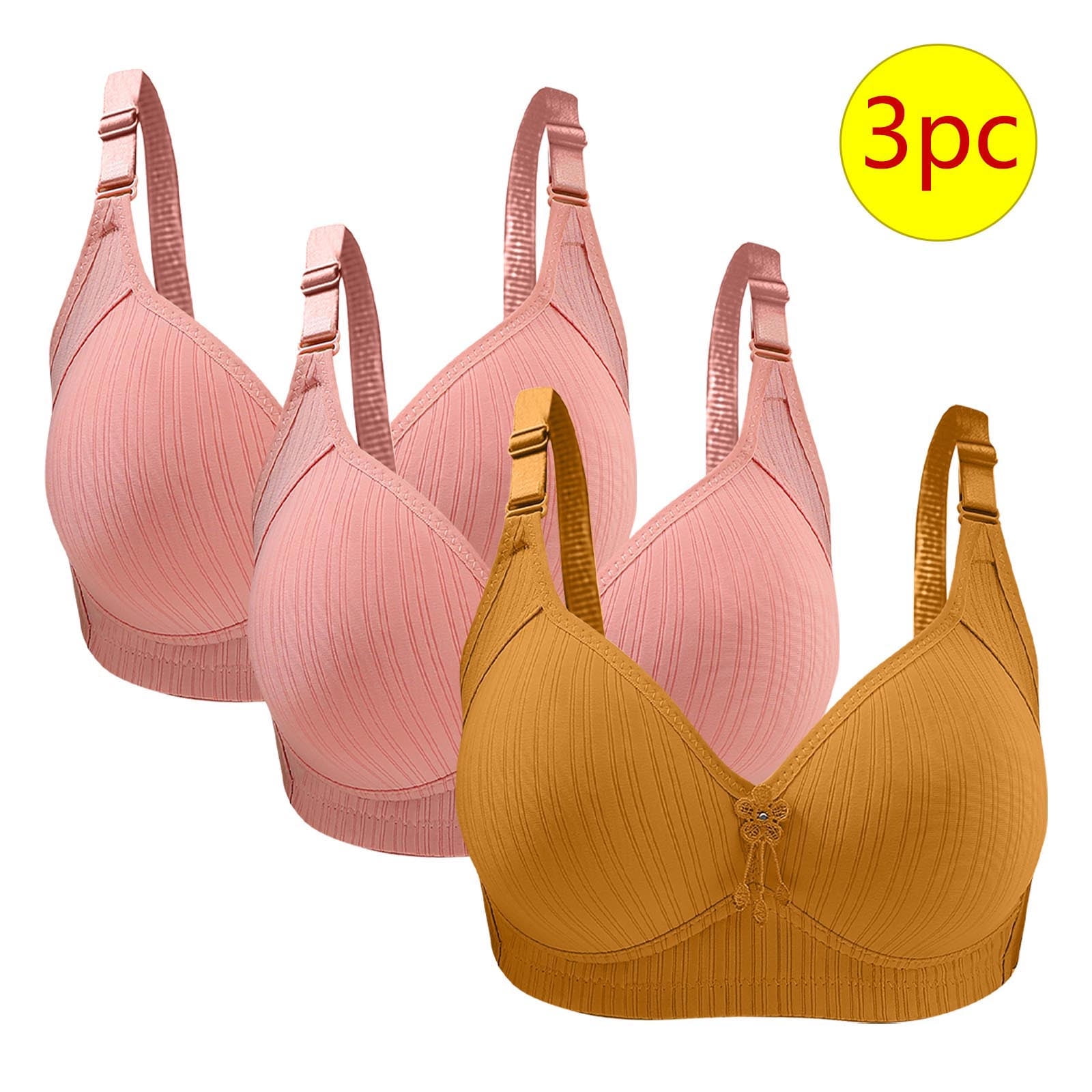 Amidoa Womens Bras Wireless Yellow Large Bust Full Coverage Solid 3 Pcs ...