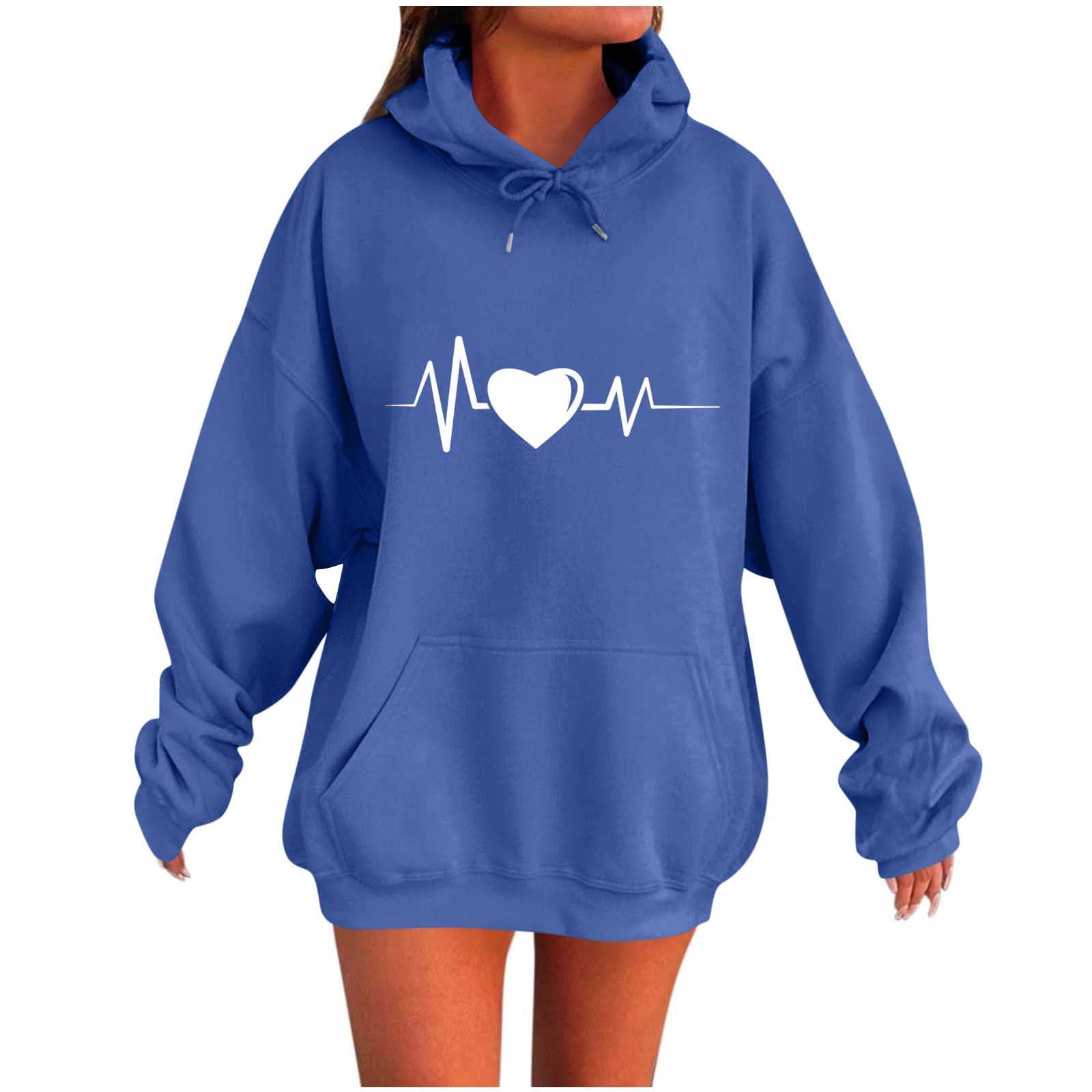 Amidoa Womens Hoodies Blue Long Sleeve Lightweight Oversized Hoodies ...