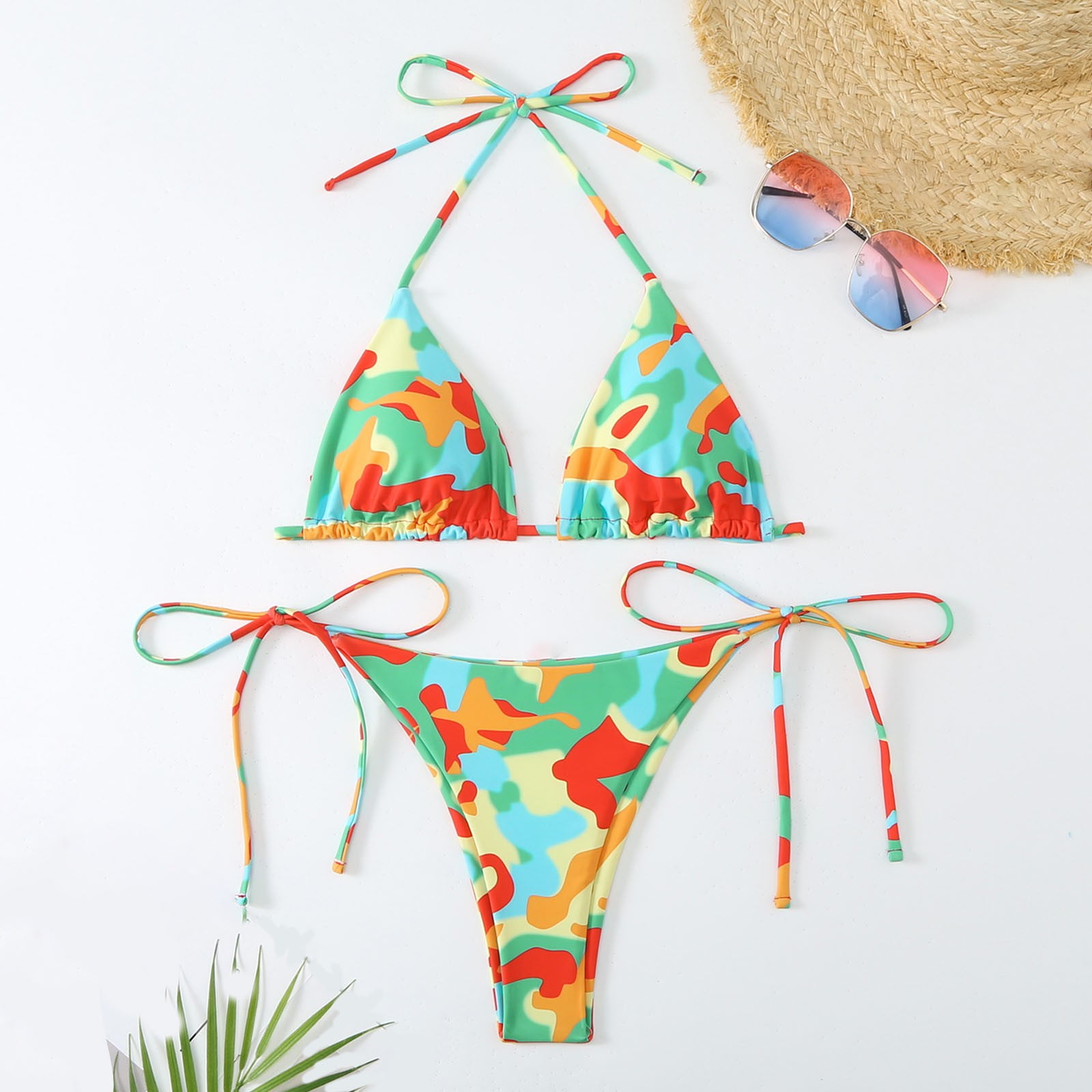 Amidoa Womens Swimsuits Bikini Halter Lace Up Cheeky Bikinis Bathing