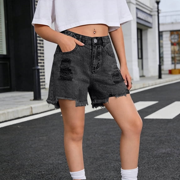 Amidoa Holes Girls Jeans Shorts Wide Leg Casual Summer Baggy Kids Denim ...