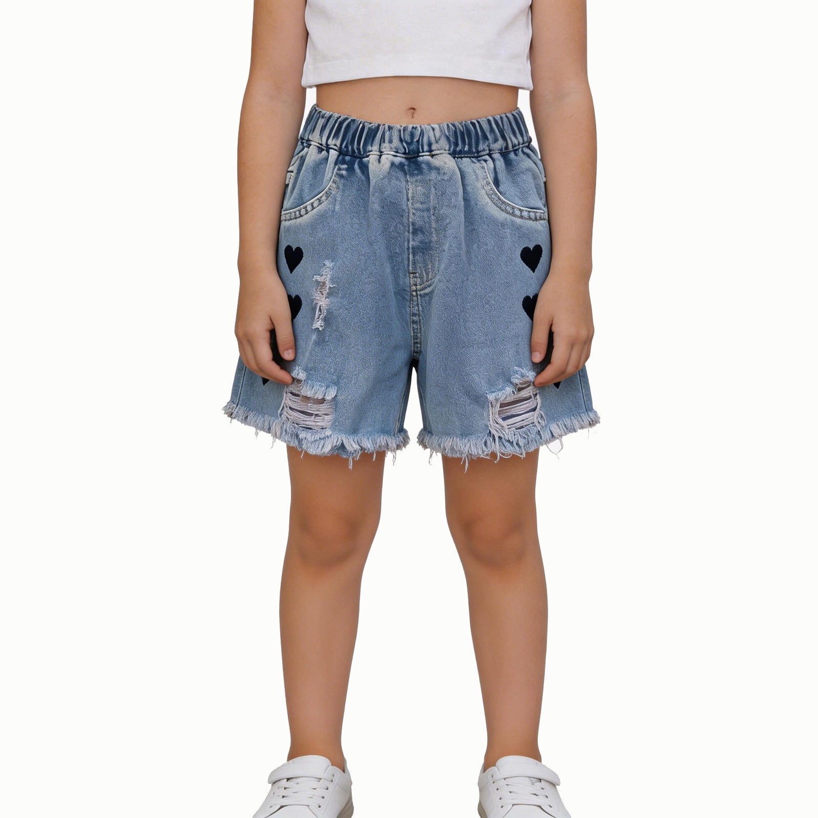 Amidoa Wide Leg Girls Jeans Shorts With Pockets Casual Baggy Summer ...