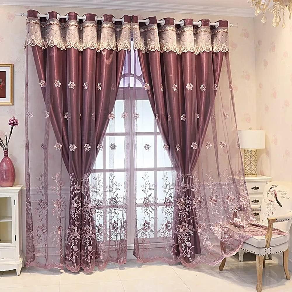 Amidoudou 1 Pair European Double Layer Curtains for Living Room Bedroom ...