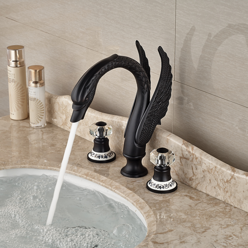 Amiens Swan Shape Cristal & Ceramic Handles Basin Sink Mixer Faucet ...