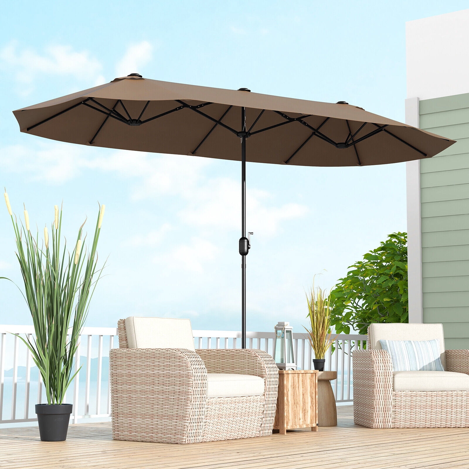 Amijoy 13FT Double-sided Patio Umbrella w/ Crank Handle Umbrella Base ...