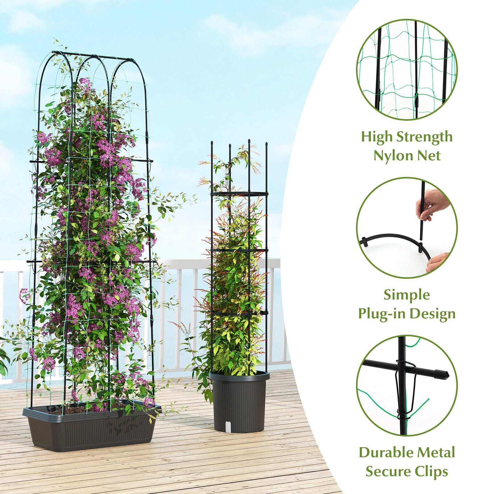 Amijoy 2-Pack Garden Trellis, 58.5" Tomato Cage & 71" Cucumber Trellis ...