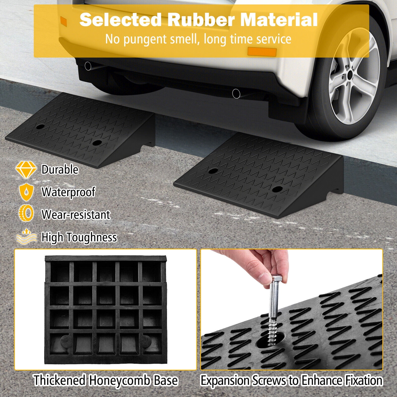 Amijoy 2 Pack Rubber Curb Ramp, 5"/4.5" Raised Height Curb Ramp w/ 6800 ...