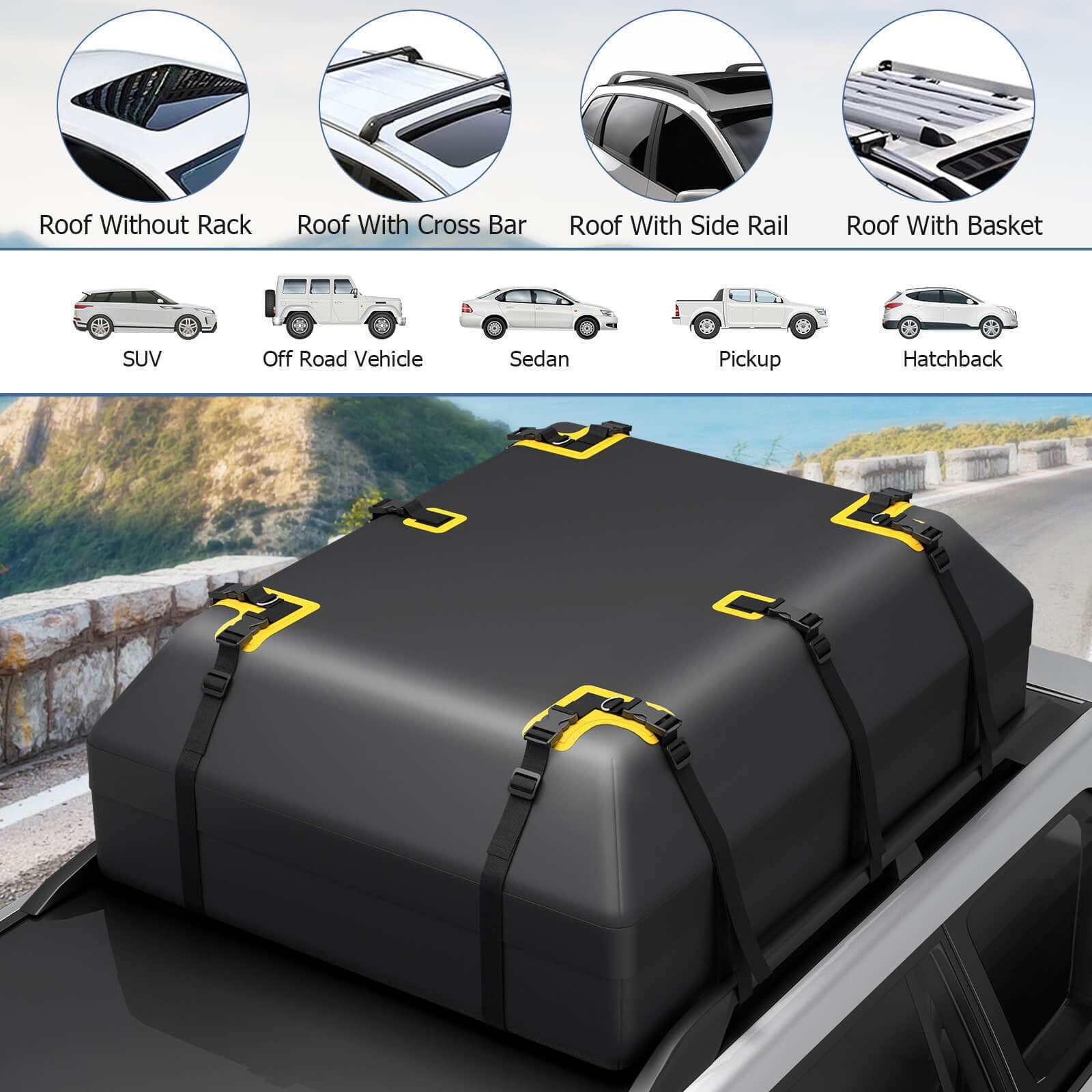 Amijoy 21 Cu.Ft Car Roof Bag 100% Waterproof Roof Top Luggage Bag for ...