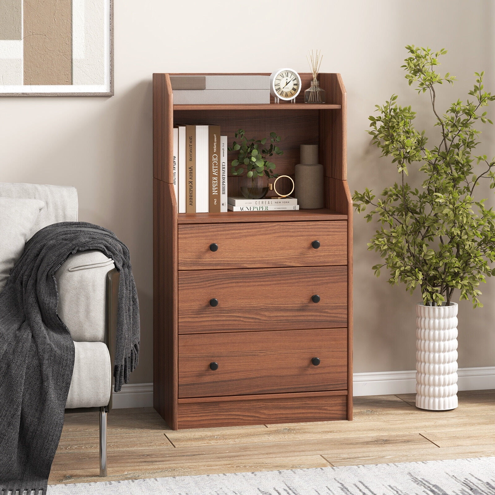 Amijoy 3-Drawer Dresser with Shelves, Tall Storage Organizer, Modern ...
