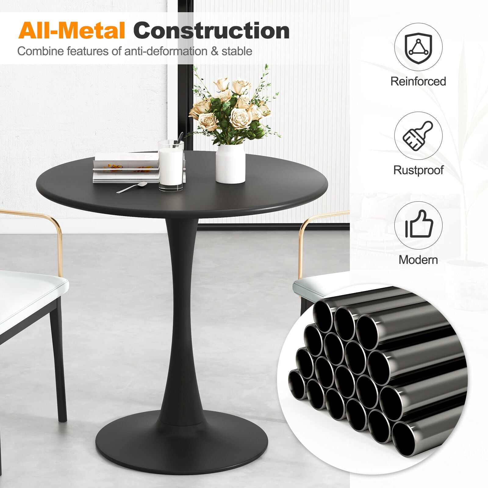 Amijoy 31.5" Round Dining Table, Heavy-duty Metal Tulip Table w/ Anti ...