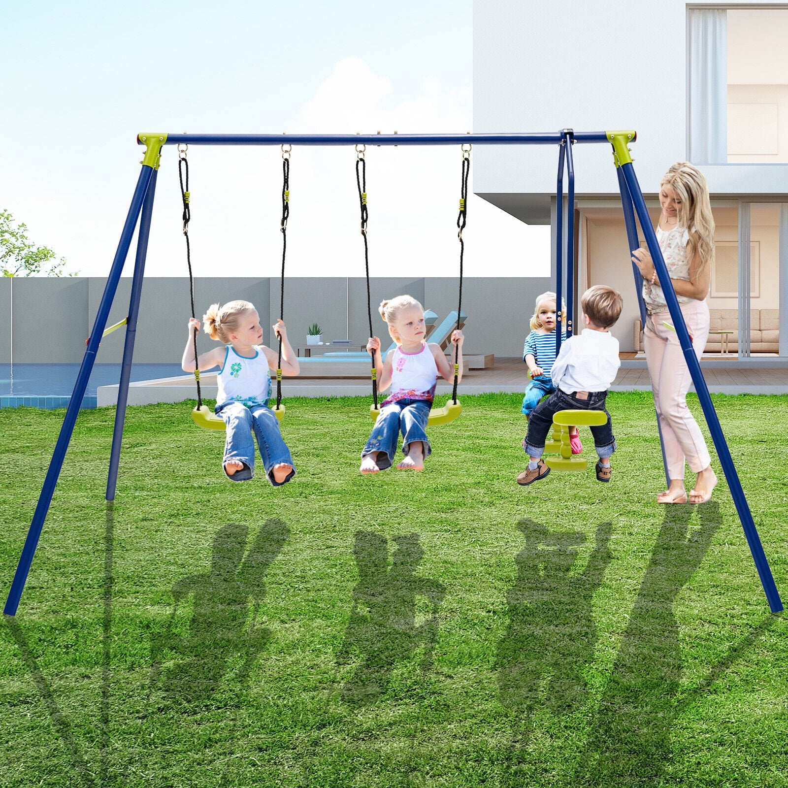 Amijoy 440 lbs Swing Set 2-in-1 Kids Swing Stand w/Two Swings & One ...