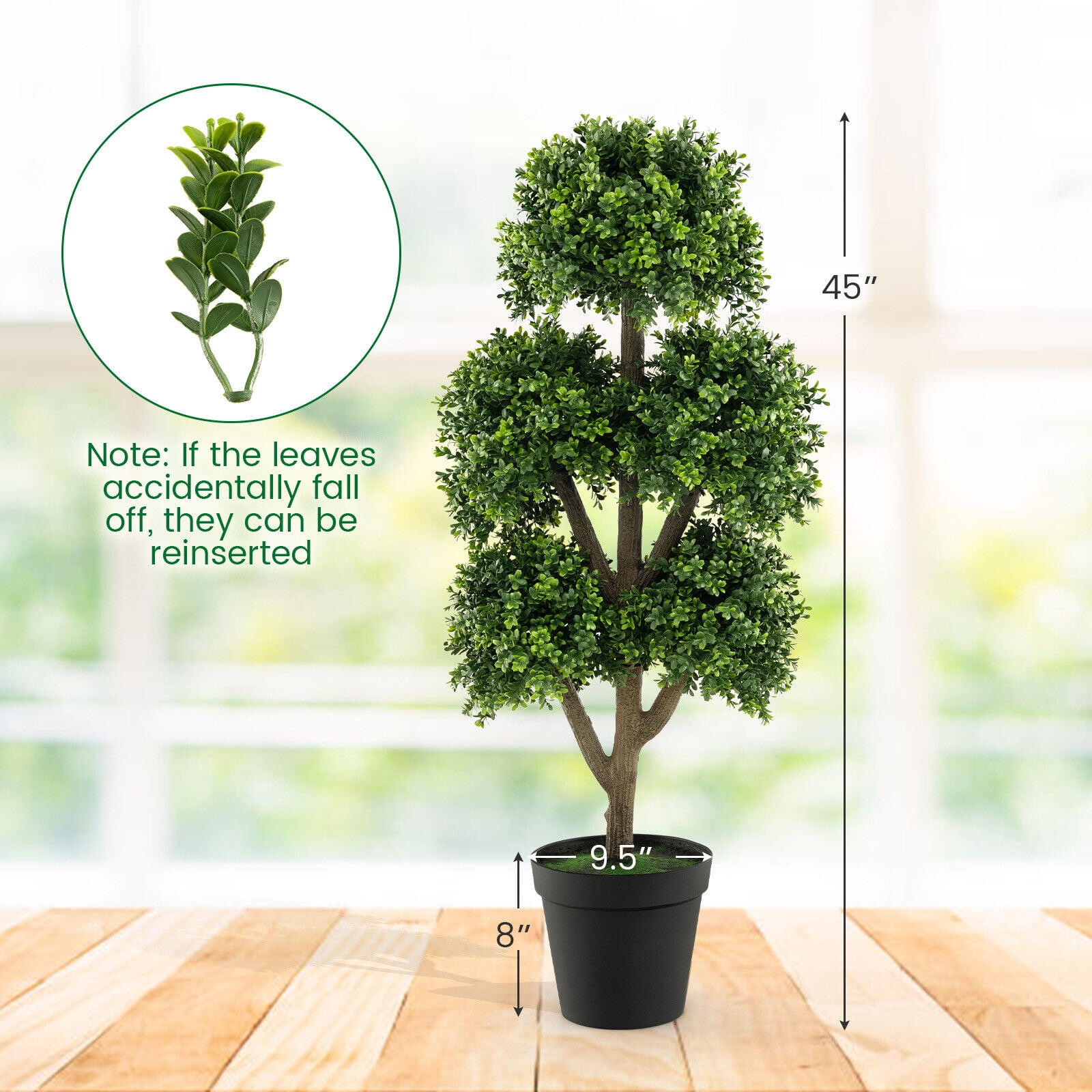 Amijoy 45 Inch Artificial Boxwood Topiary Ball Tree Fake 5 Ball Topiary ...