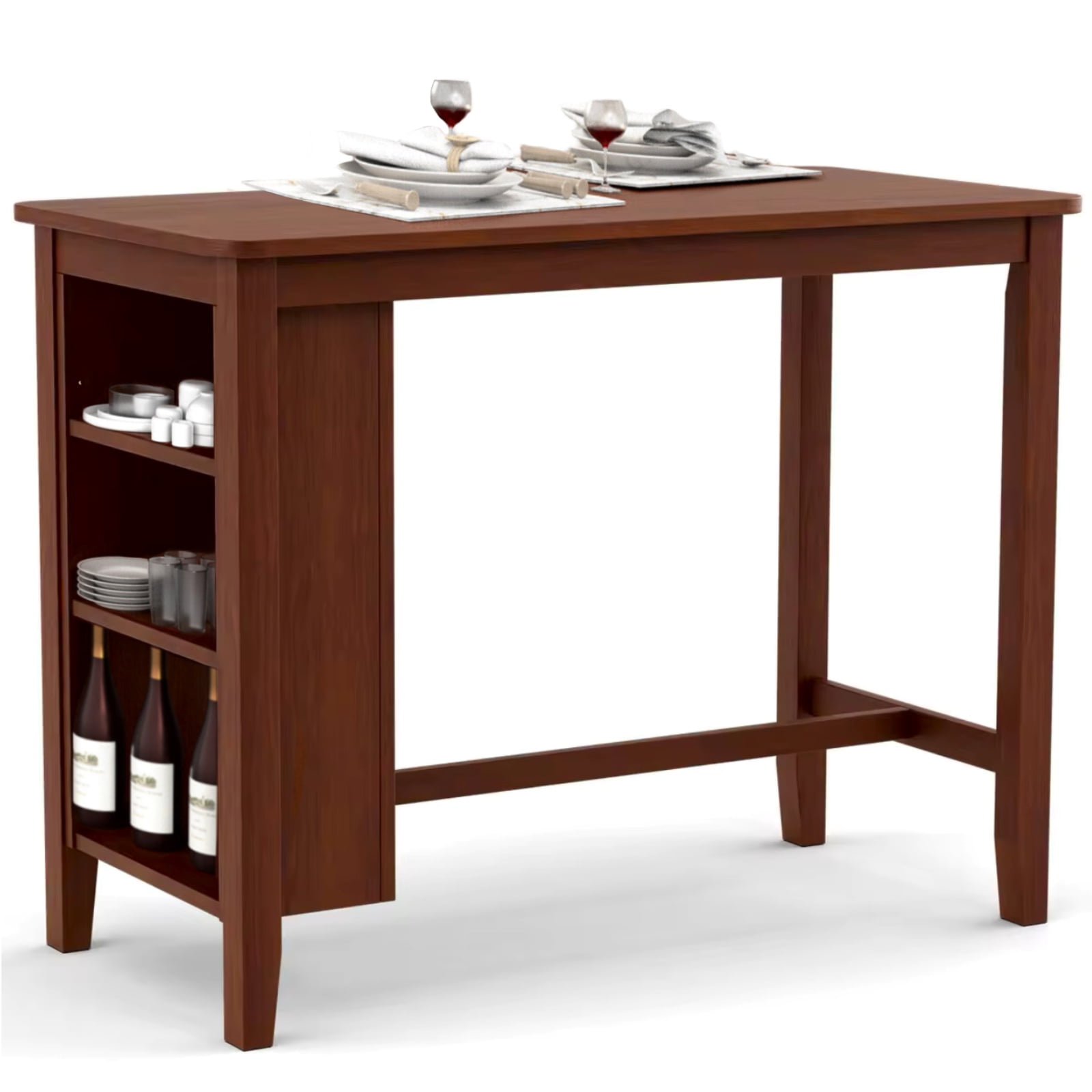 Amijoy Bar Table Counter Height Pub Table w/ Storage Shelves & Rubber ...