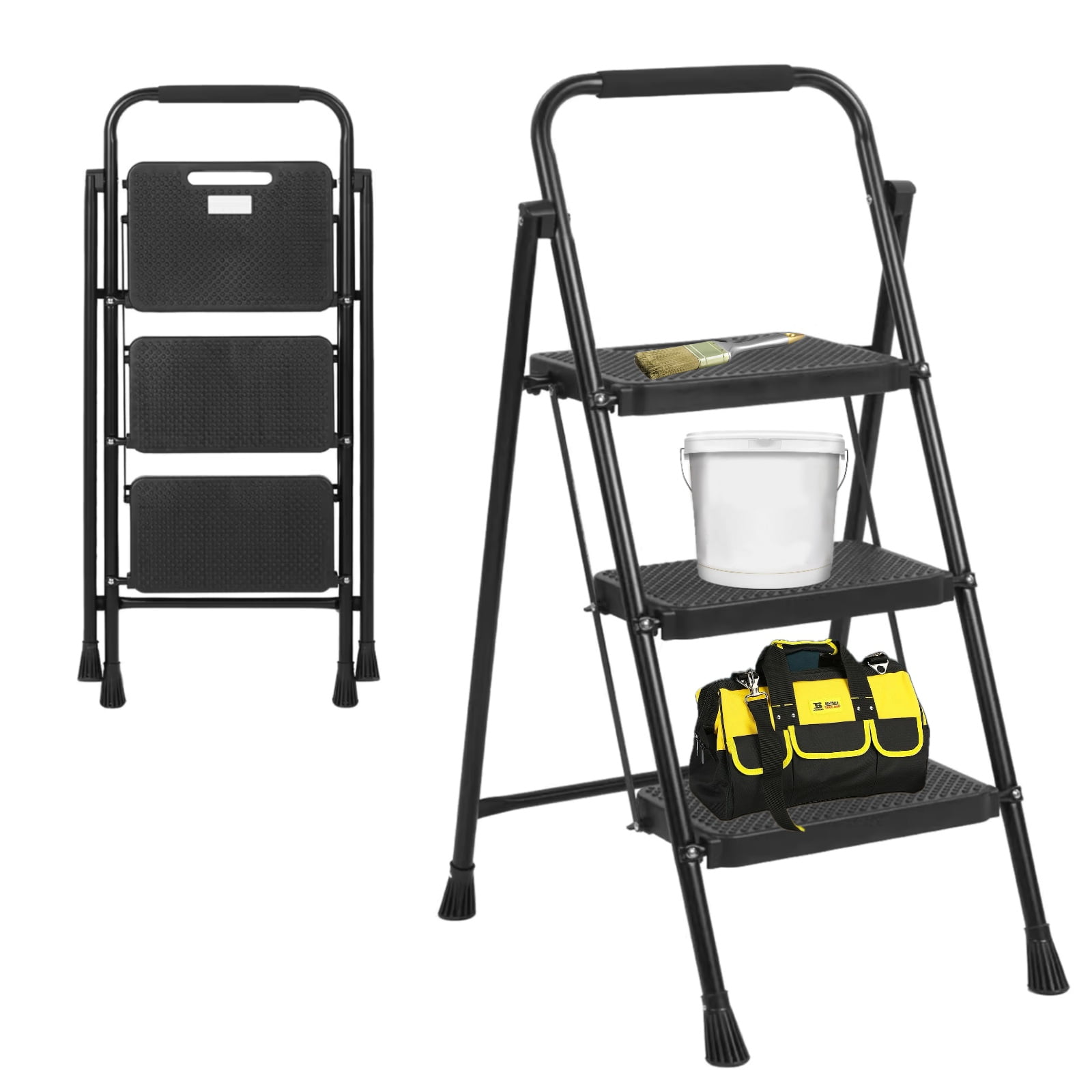 Amijoy Folding Step Ladder, Portable & Lightweight 3 Step Ladder w ...