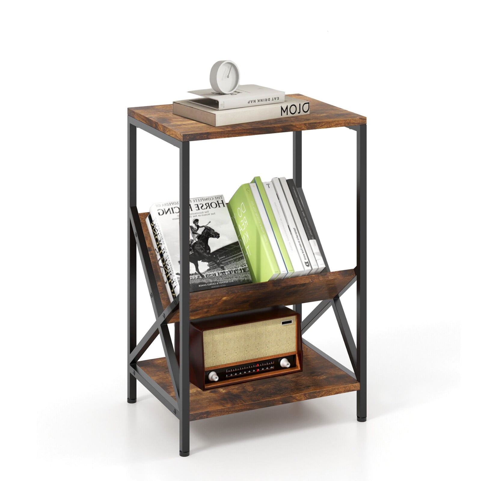 Amijoy Industrial Side Table, 3-Tier Nightstand End Table w/ 2 Open ...