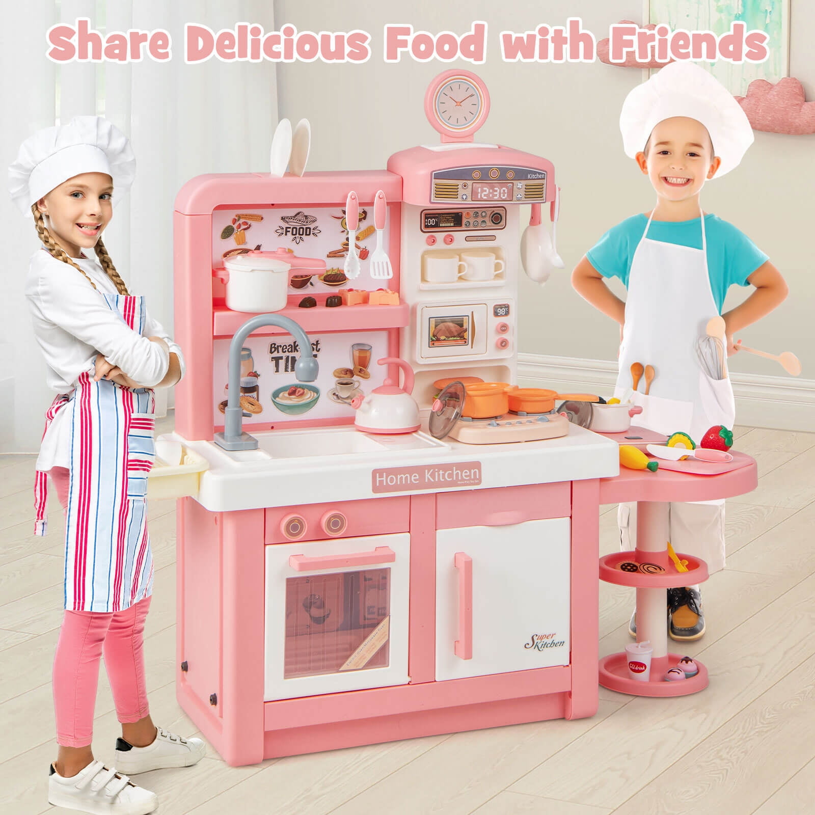 Amijoy Large Kids Kitchen Playset, Pretend Play Kitchen Toy w/ Lights ...