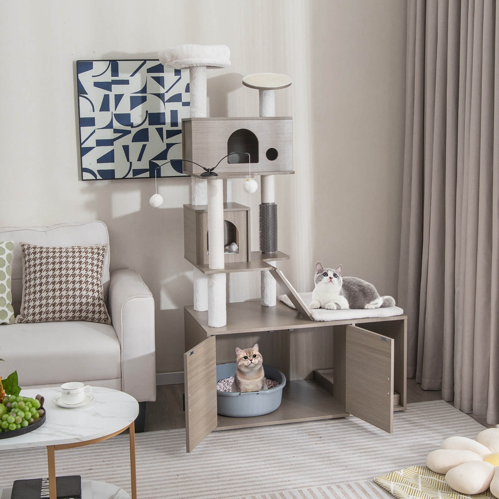 Amijoy Multi-level Cat Tree with Litter Box Enclosure, All-in-one Cat ...