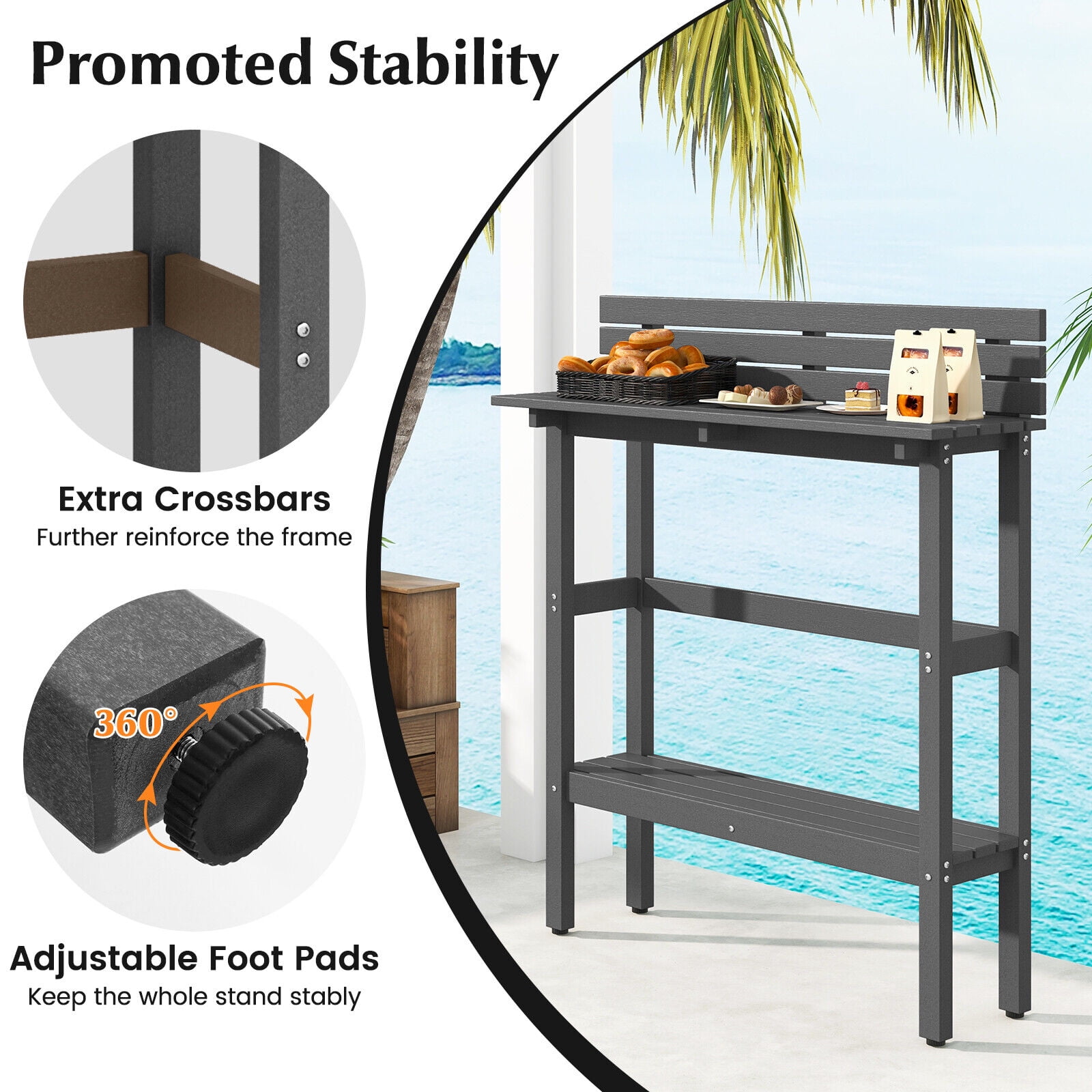 Amijoy Outdoor Bar Table, 48" Patio Pub Height Table with Storage Shelf ...