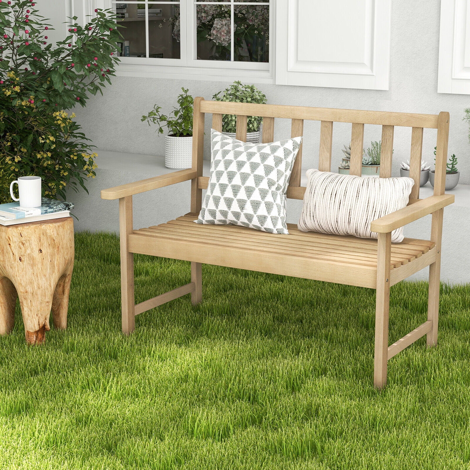 Amijoy Outdoor Teak Wood Garden Bench, 2-Person Patio Bench With ...