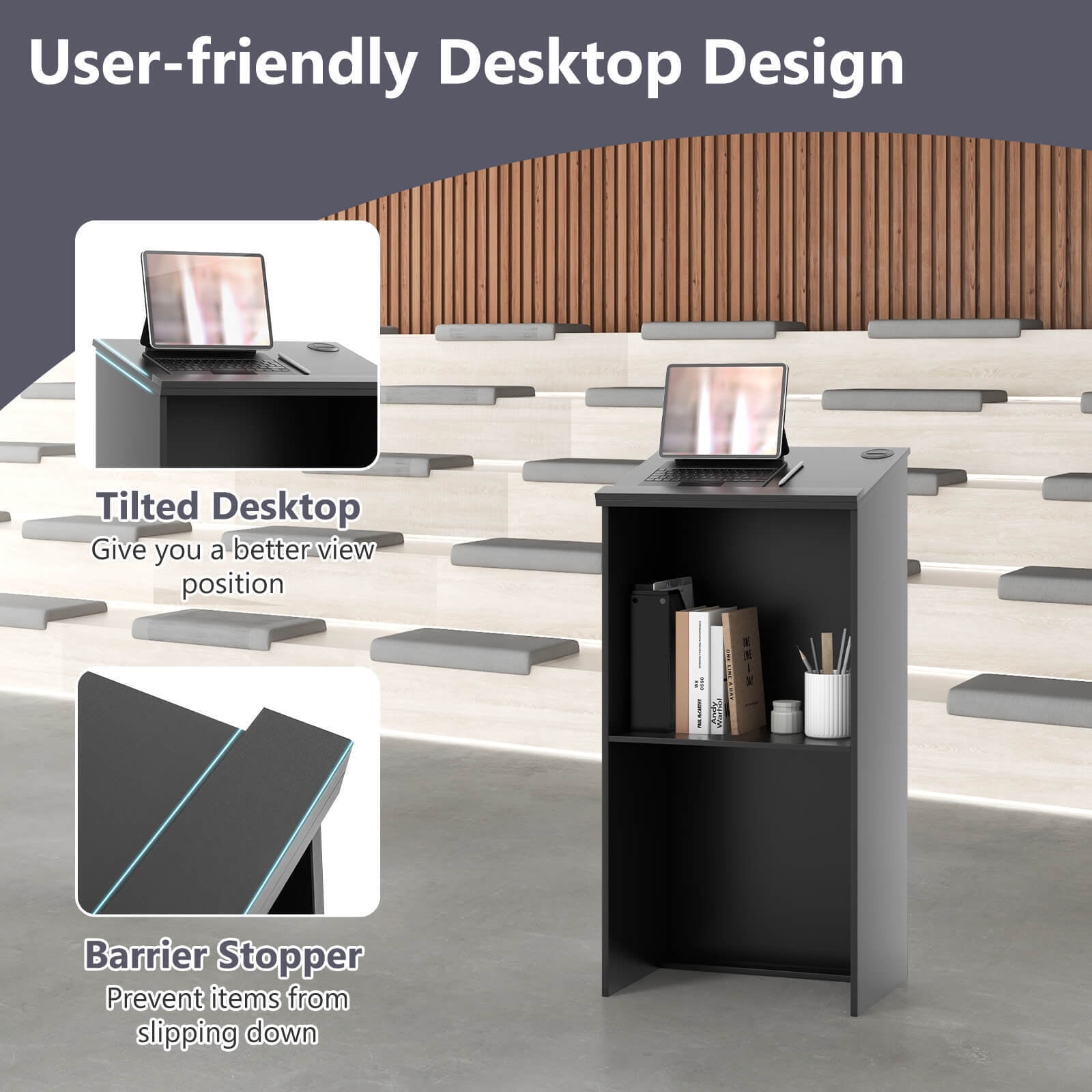 Amijoy Podium Stand 46" Hostess Stand for Speakers with Storage Shelf ...