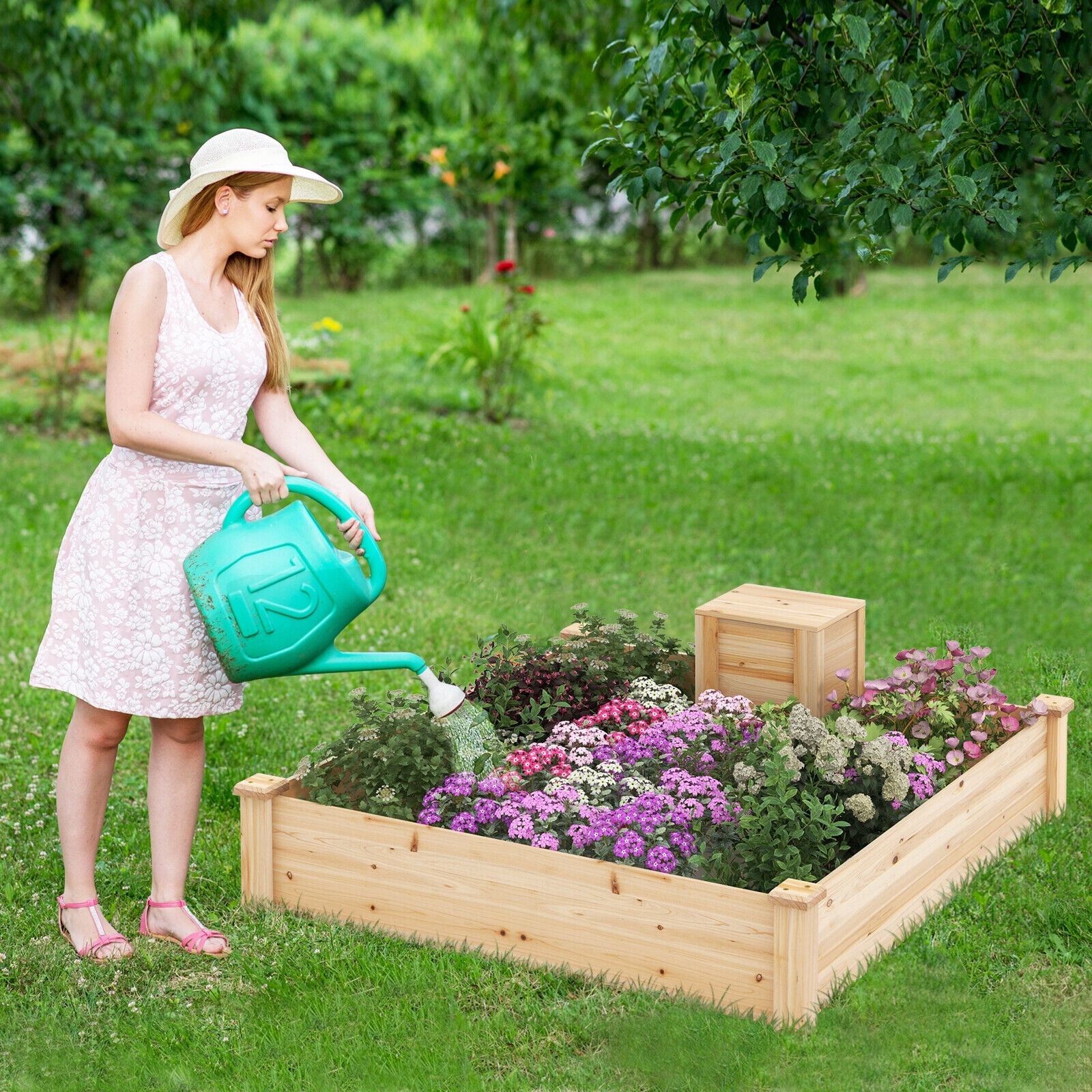 Amijoy Raised Fir Wood Garden Bed, 49" x 49" x 10" Open Base Garden Bed ...