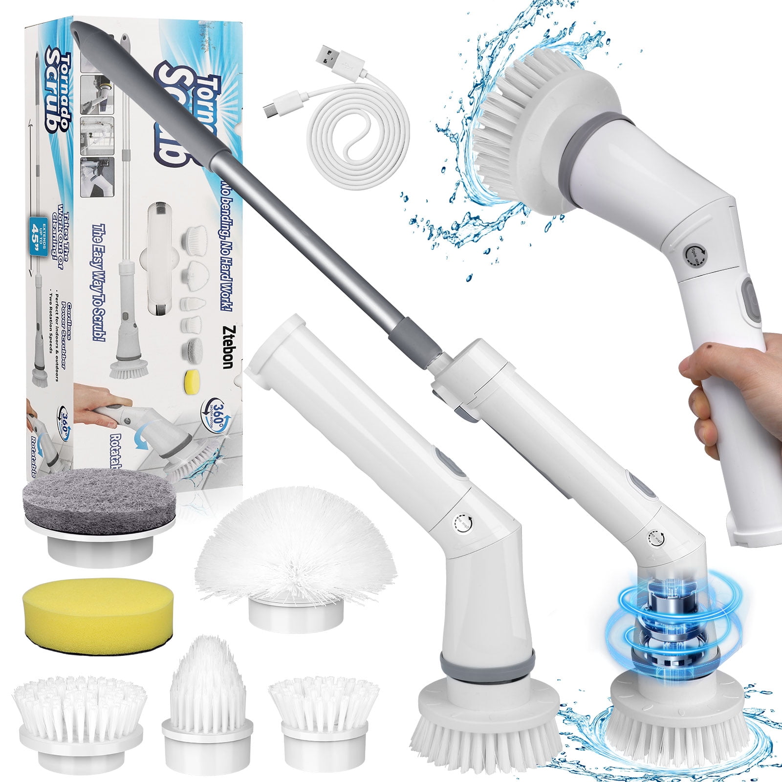 Handheld Spin Scrubber with Extended Long Handle, Cordless Power Dish ...