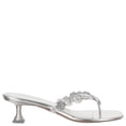 Amina Muaddi Floral Appliqué Thong Leather Sandals With Flared Heel ...