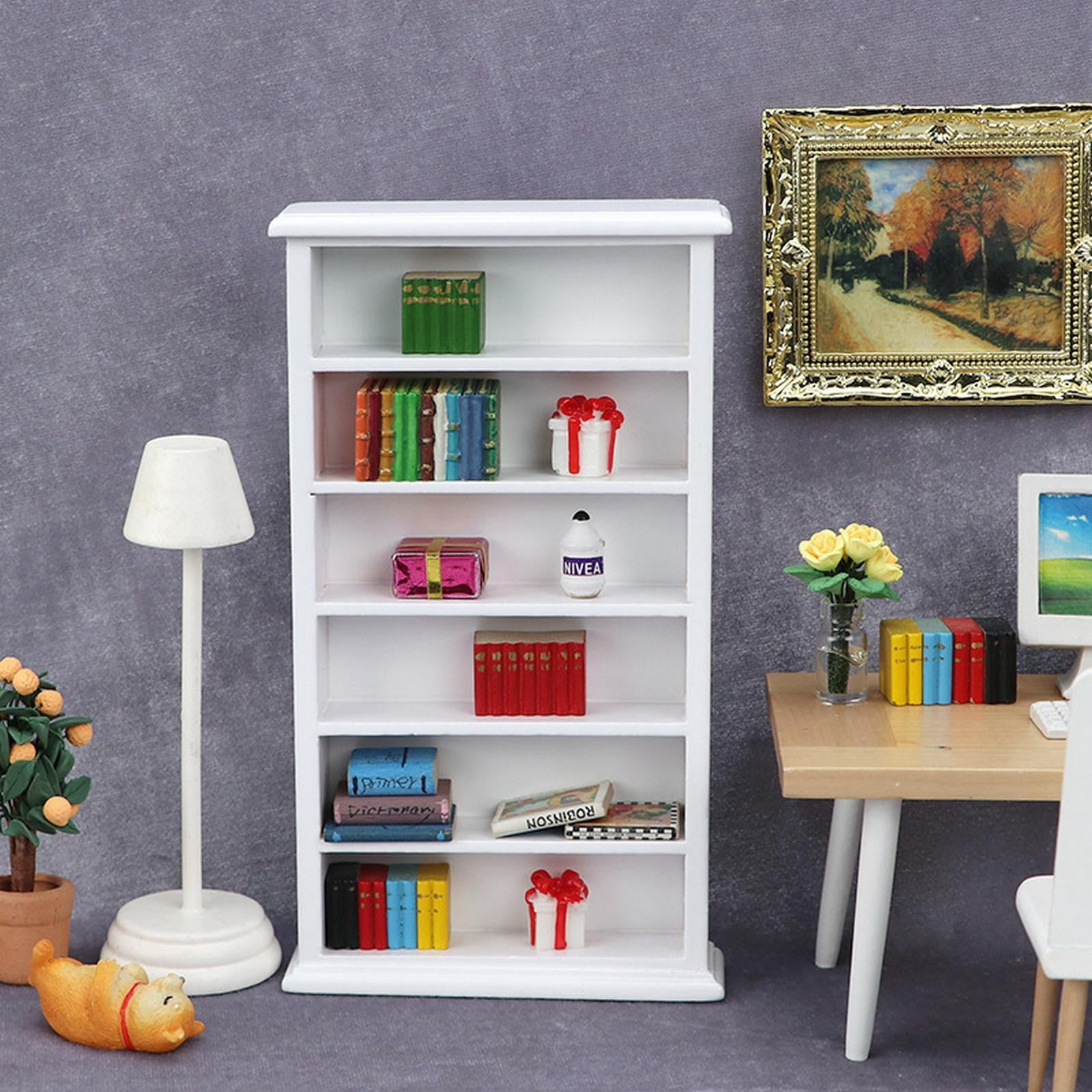 Aminojy 1:12 Scale Dollhouse Bookshelf - Real Wood Miniature Bookcase ...