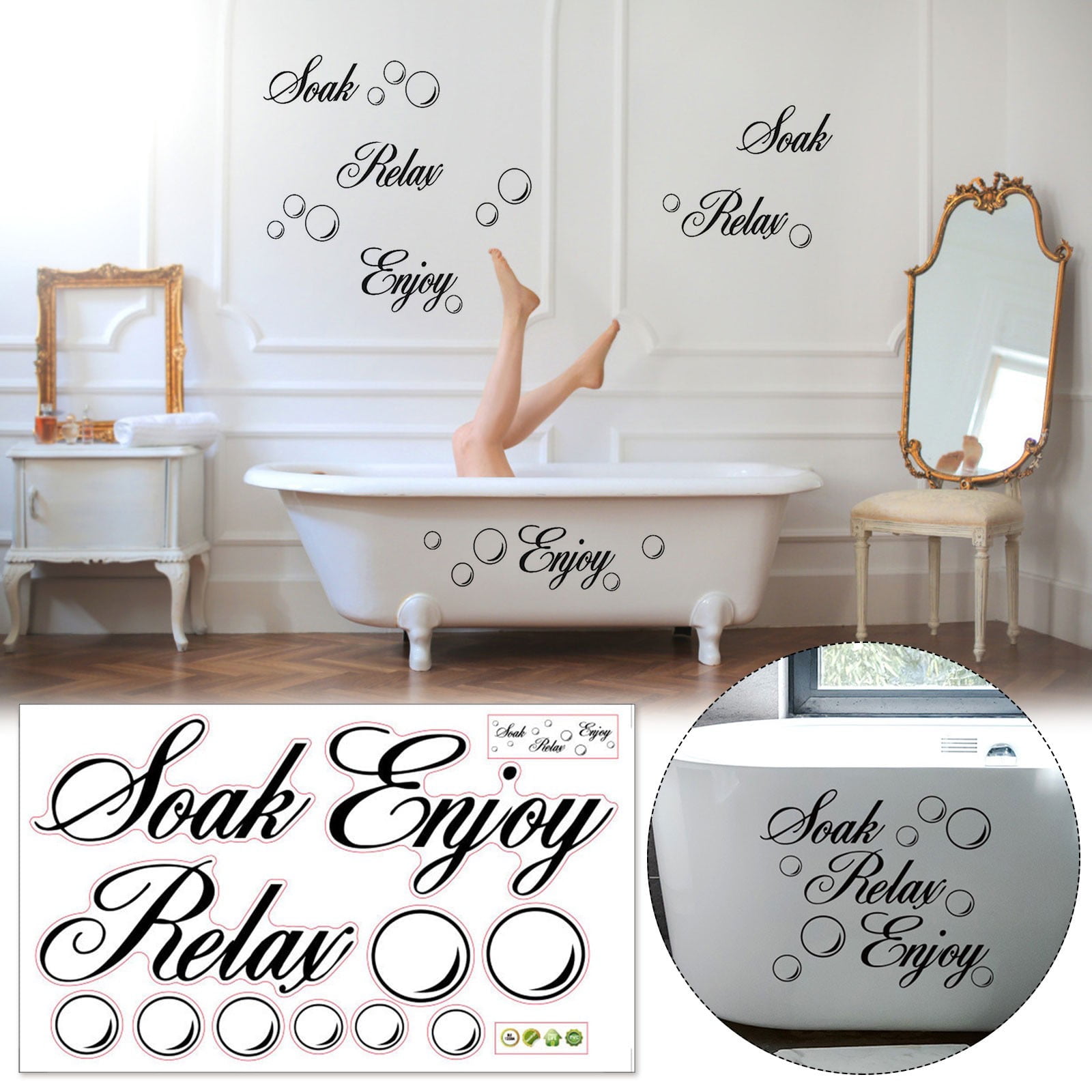 Aminojy 17.7" Large Wall Art Stickers, Soak Relax Enjoy Wall Decals ...