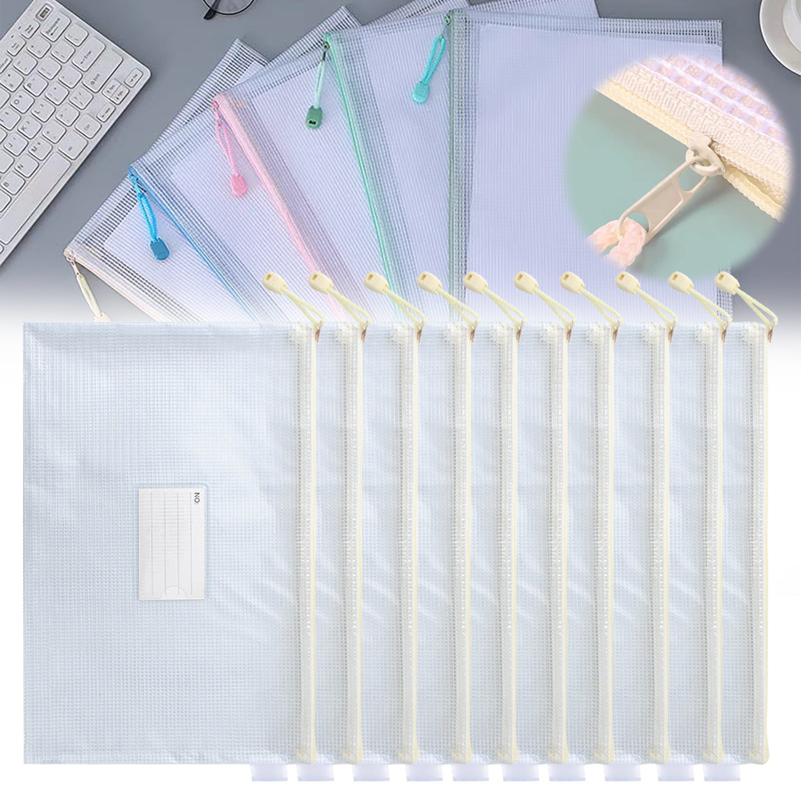 Aminojy A4 Mesh Zipper Pouch Organizer Set - Clear Plastic File Bags ...