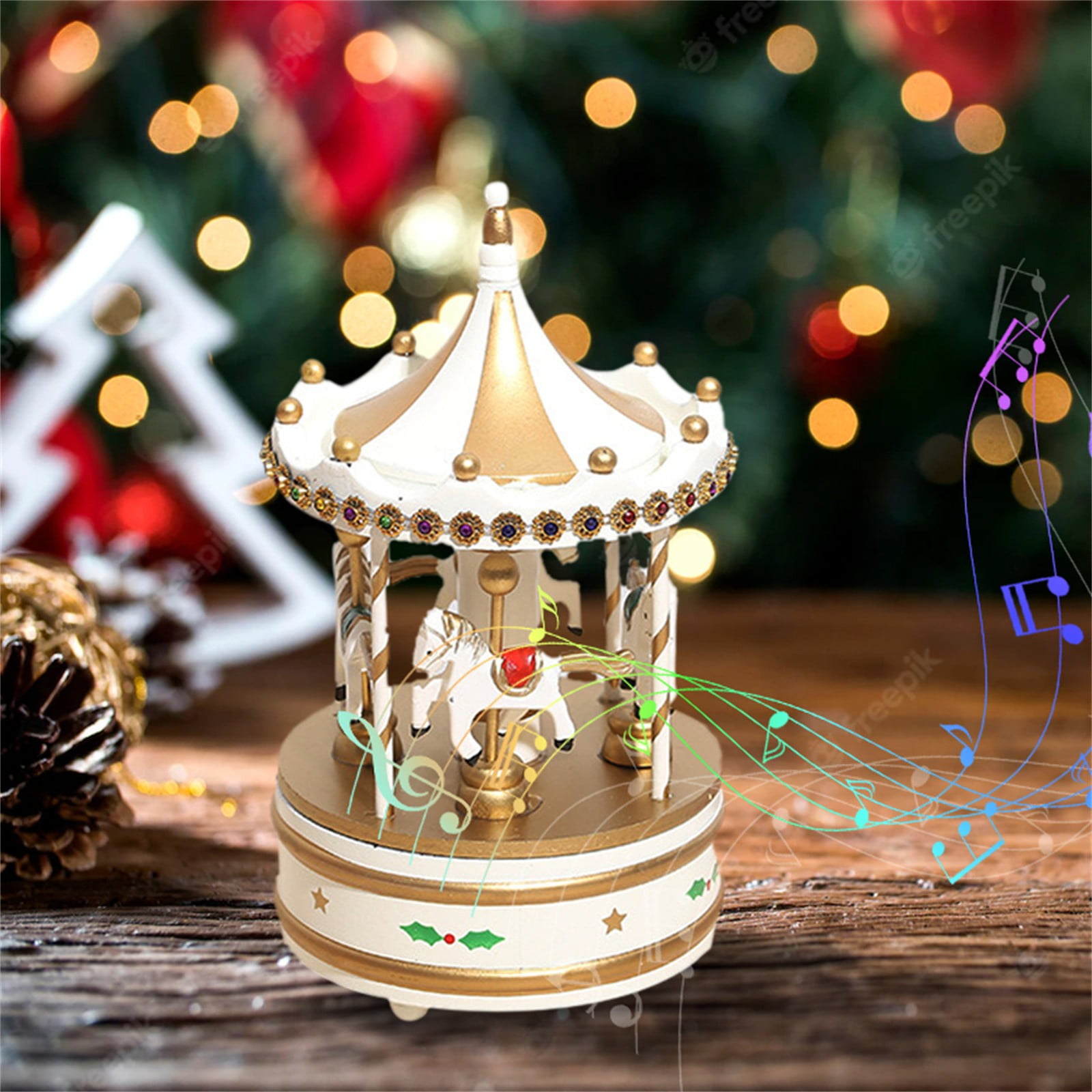 Aminojy Christmas Ornaments Cottage Garden Rotating White Wood Musical ...