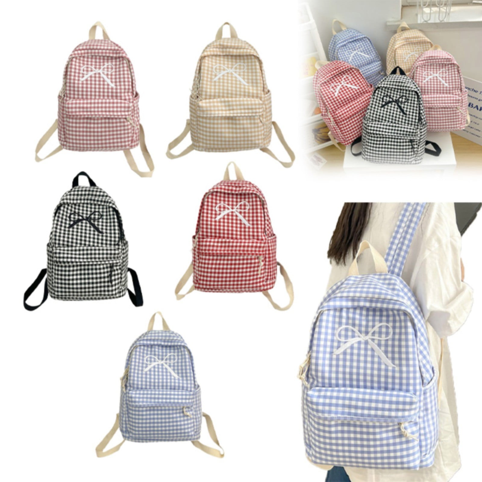Aminojy Coquette Backpack, Womens Small Cute Trendy Plaid Preppy ...