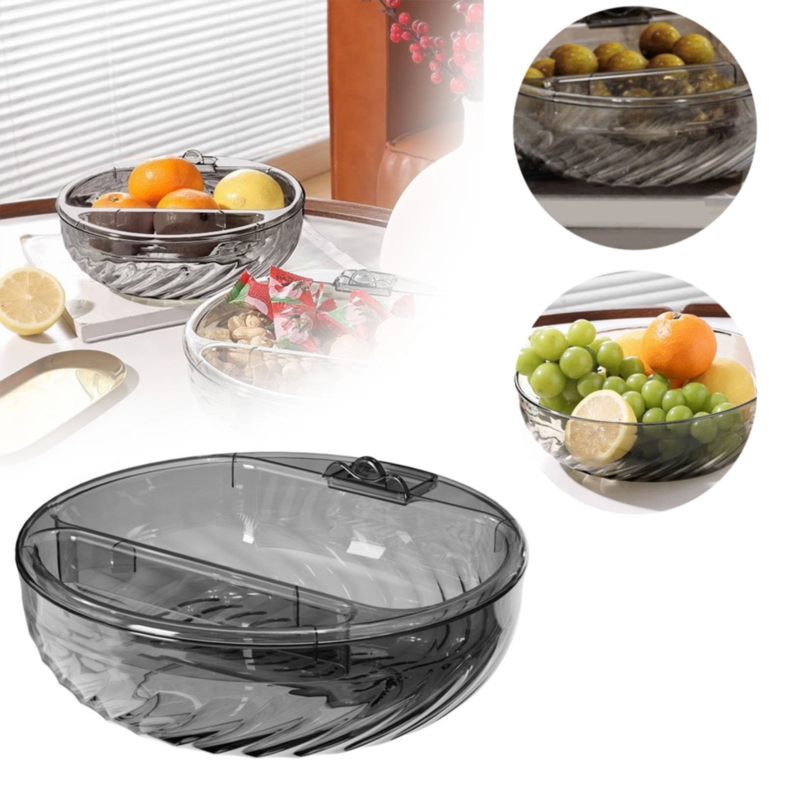 Aminojy Double-Layer Drain Fruit Plate, Snack Serving Tray,Round ...